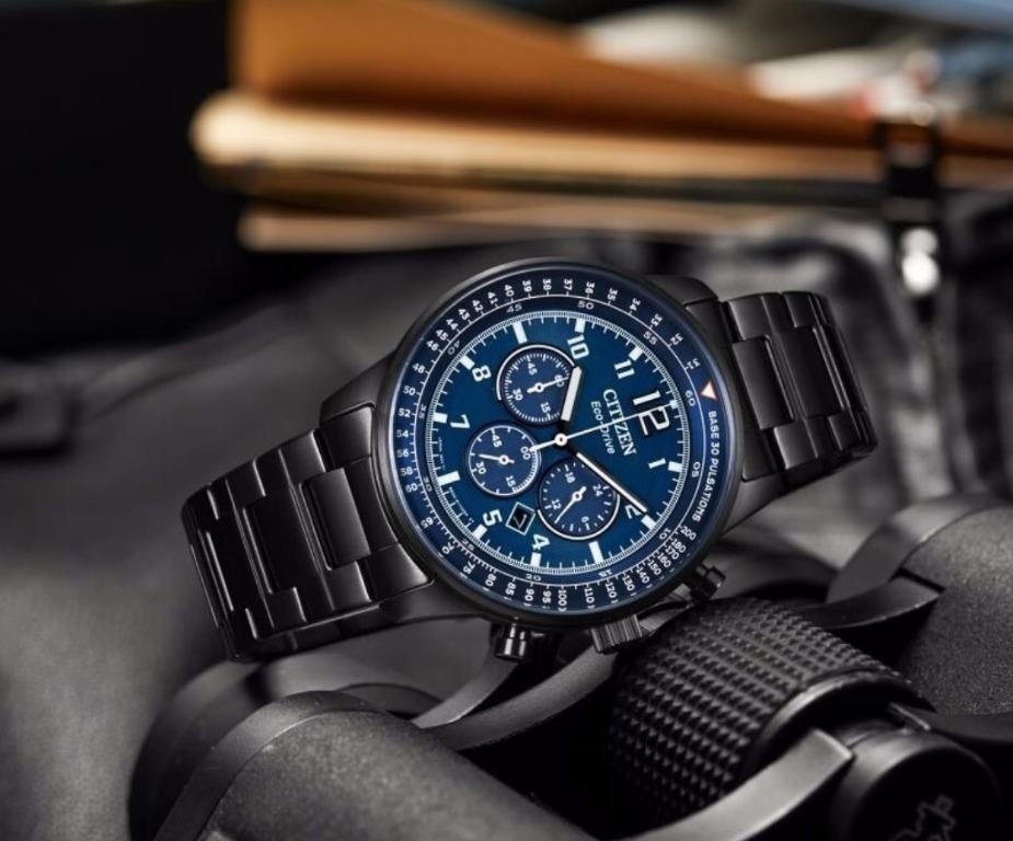 Citizen Eco-Drive CA4505-80L Chronograph Black Ion Plated Band Blue ...