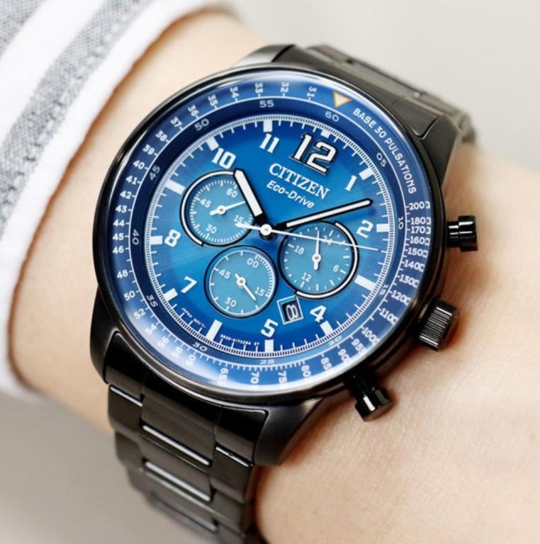Citizen Eco-Drive CA4505-80L Chronograph Black Ion Plated Band Blue ...