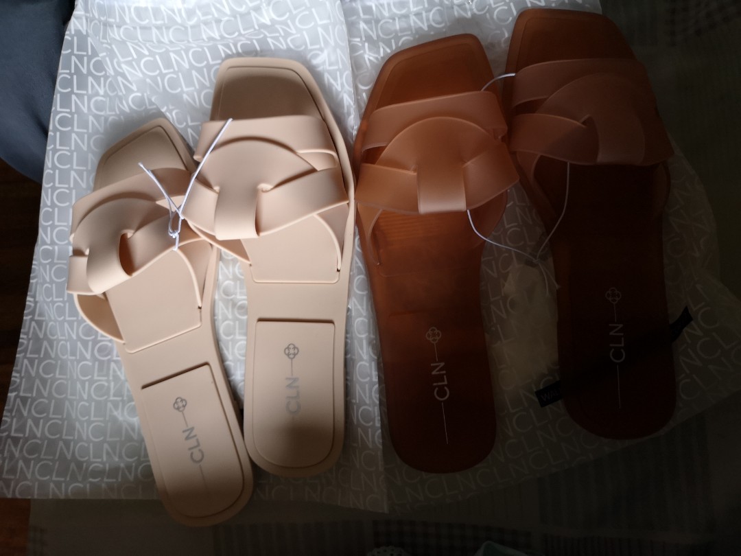 CLN nude brown flats slides, Women's Fashion, Footwear, Flats & Sandals on Carousell