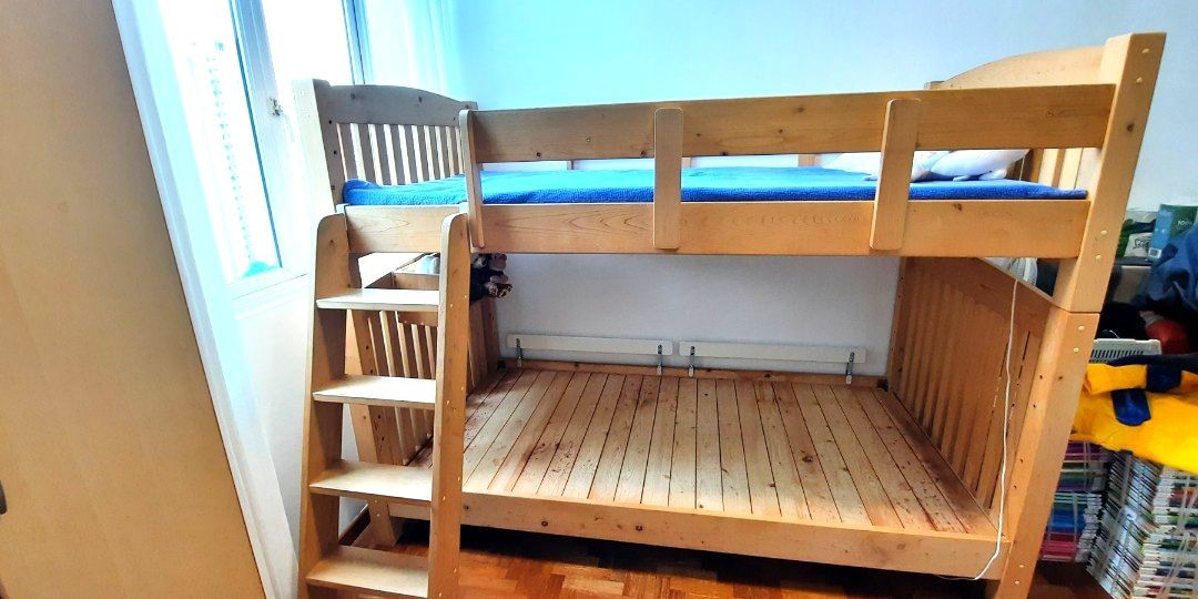 (Natural Hinoki)Cypress wood double deck bed frame SS, Furniture & Home ...