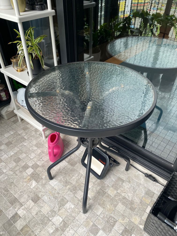 Outdoor round glass table, metal frame, Furniture & Home Living ...