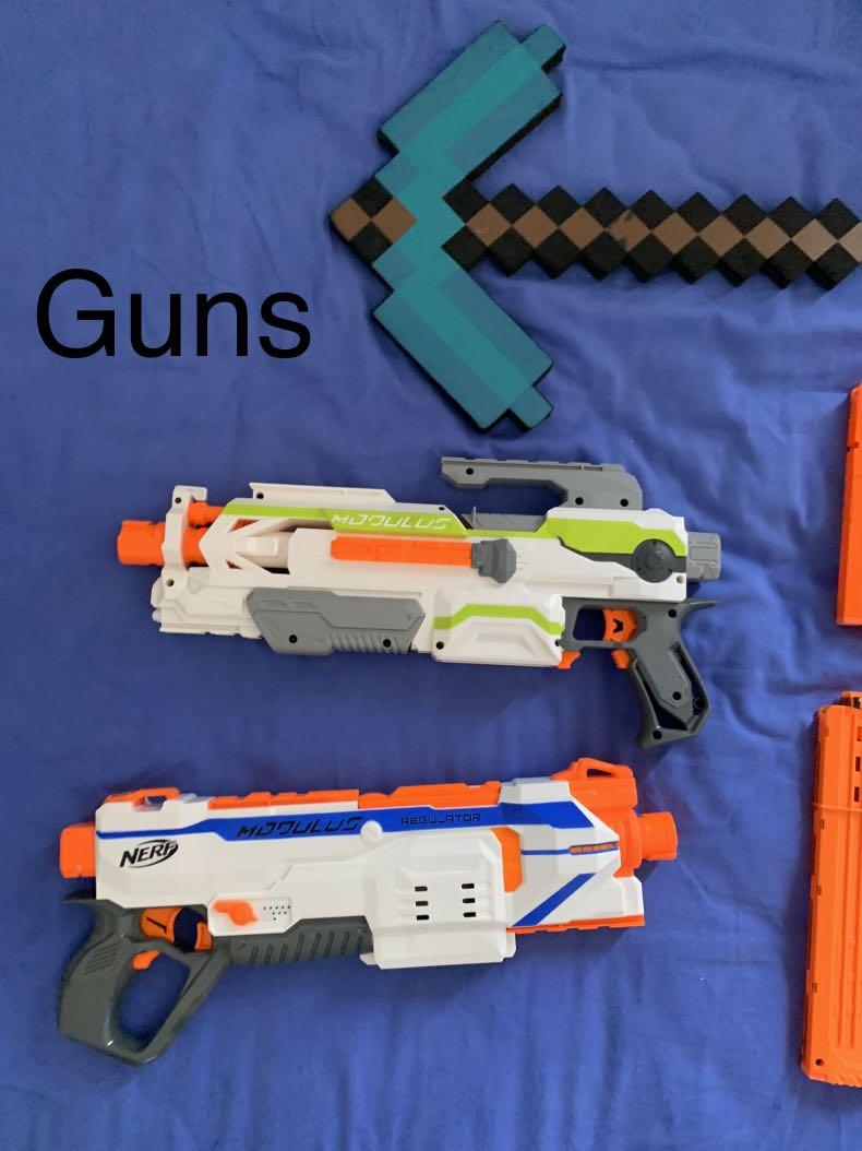 3 Nerf Guns + Add-Ons + Mags + Minecraft Pickaxe, Hobbies & Toys, Toys ...