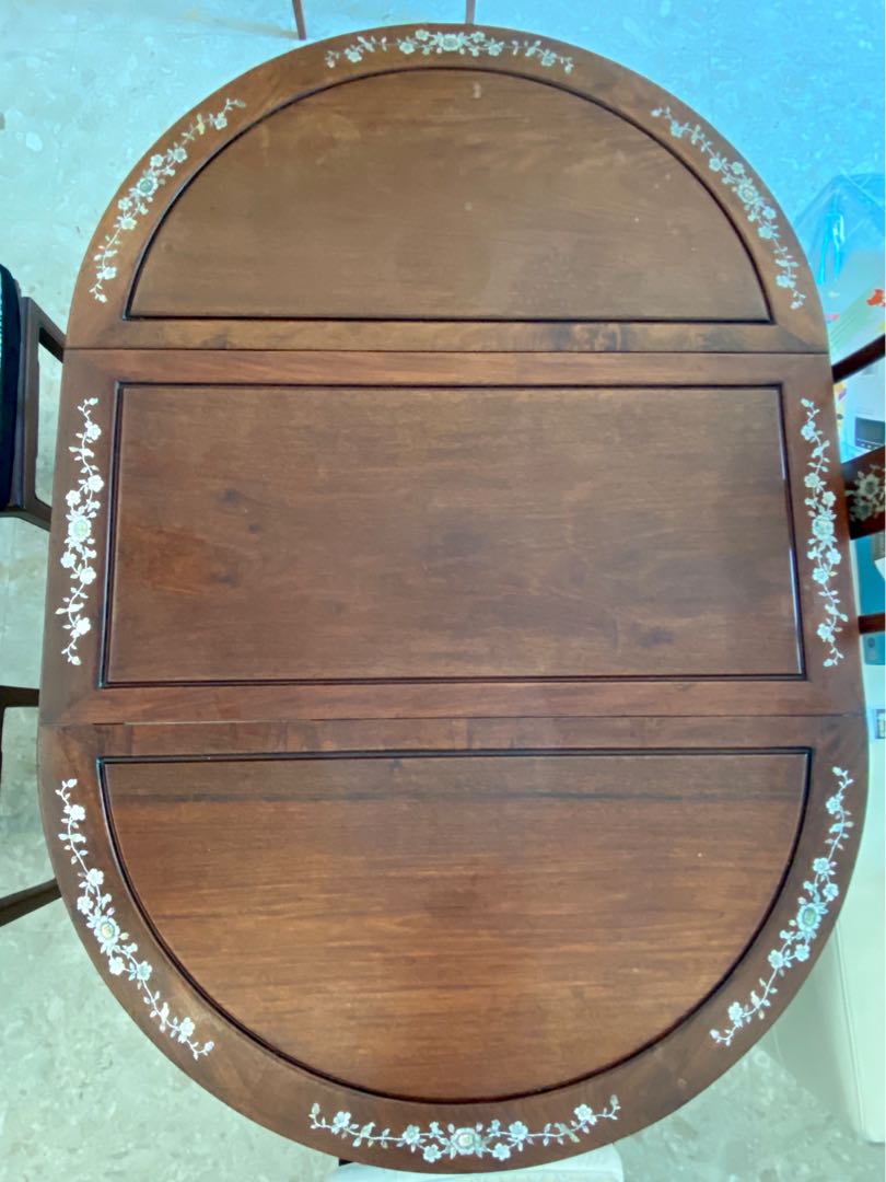 Antique convertible oval/circle Rosewood table with Mother of Pearl ...