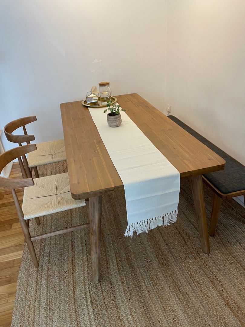 Castlery Dining Table set (1 table, 1 bench, 2 chairs), Furniture ...