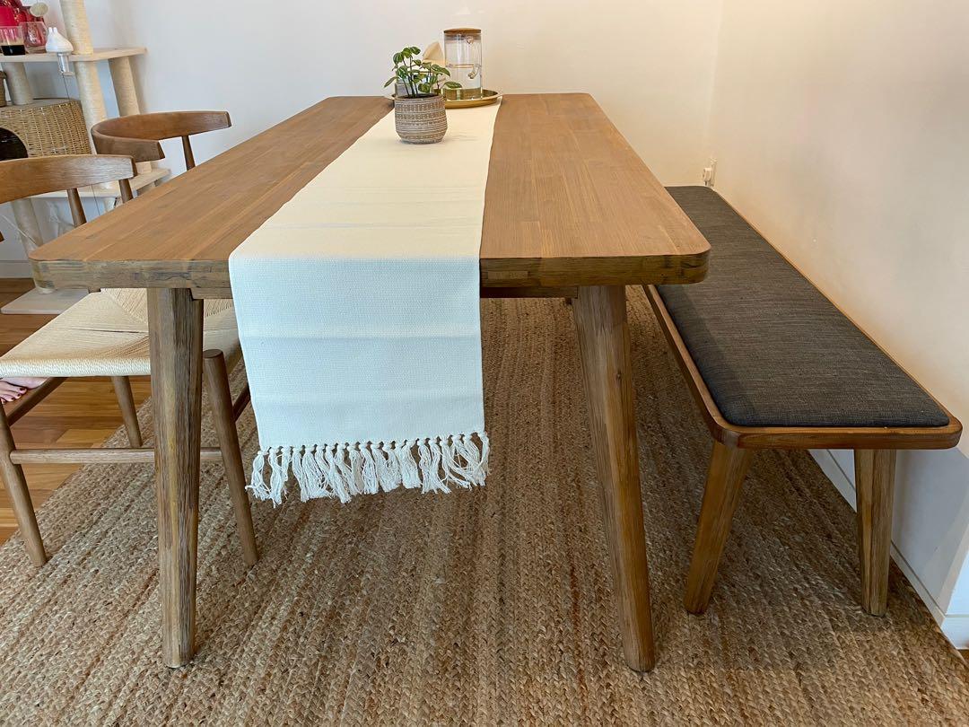 Castlery Dining Table set (1 table, 1 bench, 2 chairs), Furniture ...