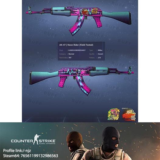 CSGO | AK-47 | Neon Rider 霓虹騎士 (FT 戰場實測), 電子遊戲, 遊戲機配件, 遊戲週邊商品 - Carousell
