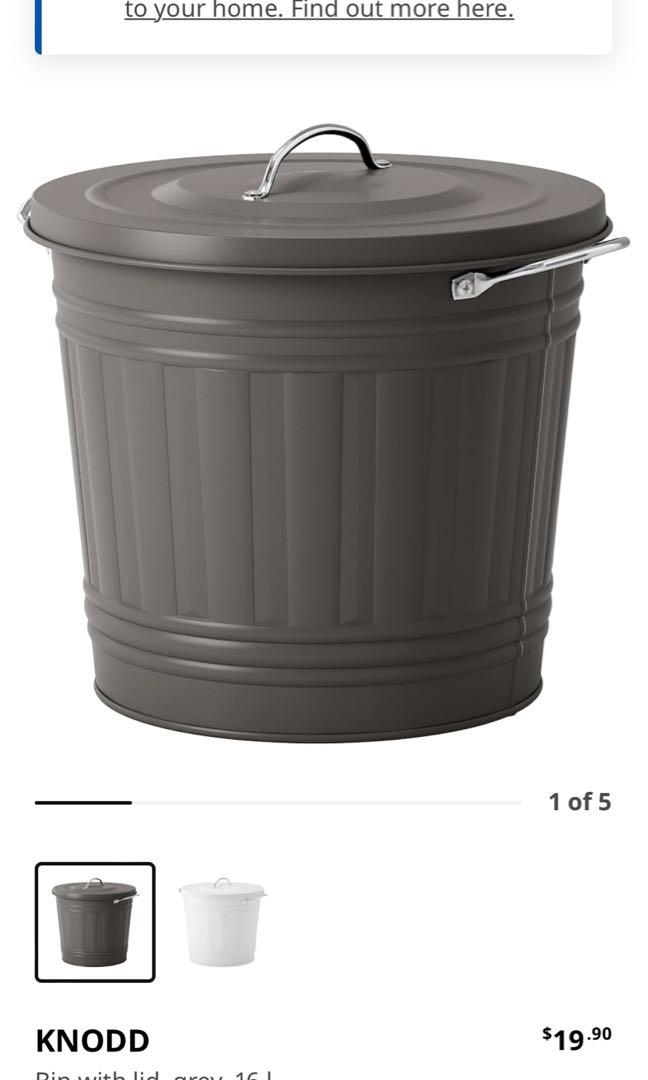 IKEA KNODD Bin - Grey with Lid, Furniture & Home Living, Cleaning ...