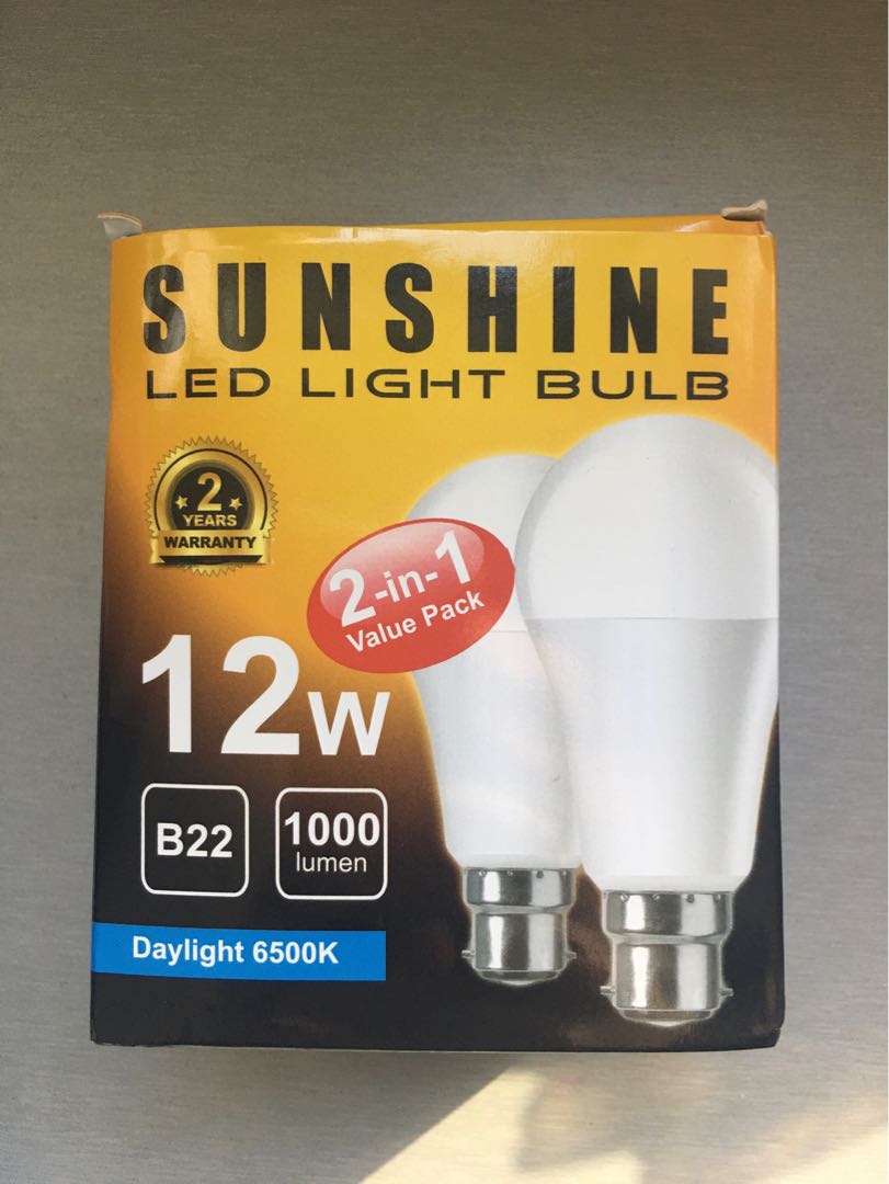 全新 Sunshine LED E22 1000lm Daylight 6500k 針腳 日光 燈膽 2個 LED 燈泡, 傢俬＆家居, 燈飾 ...