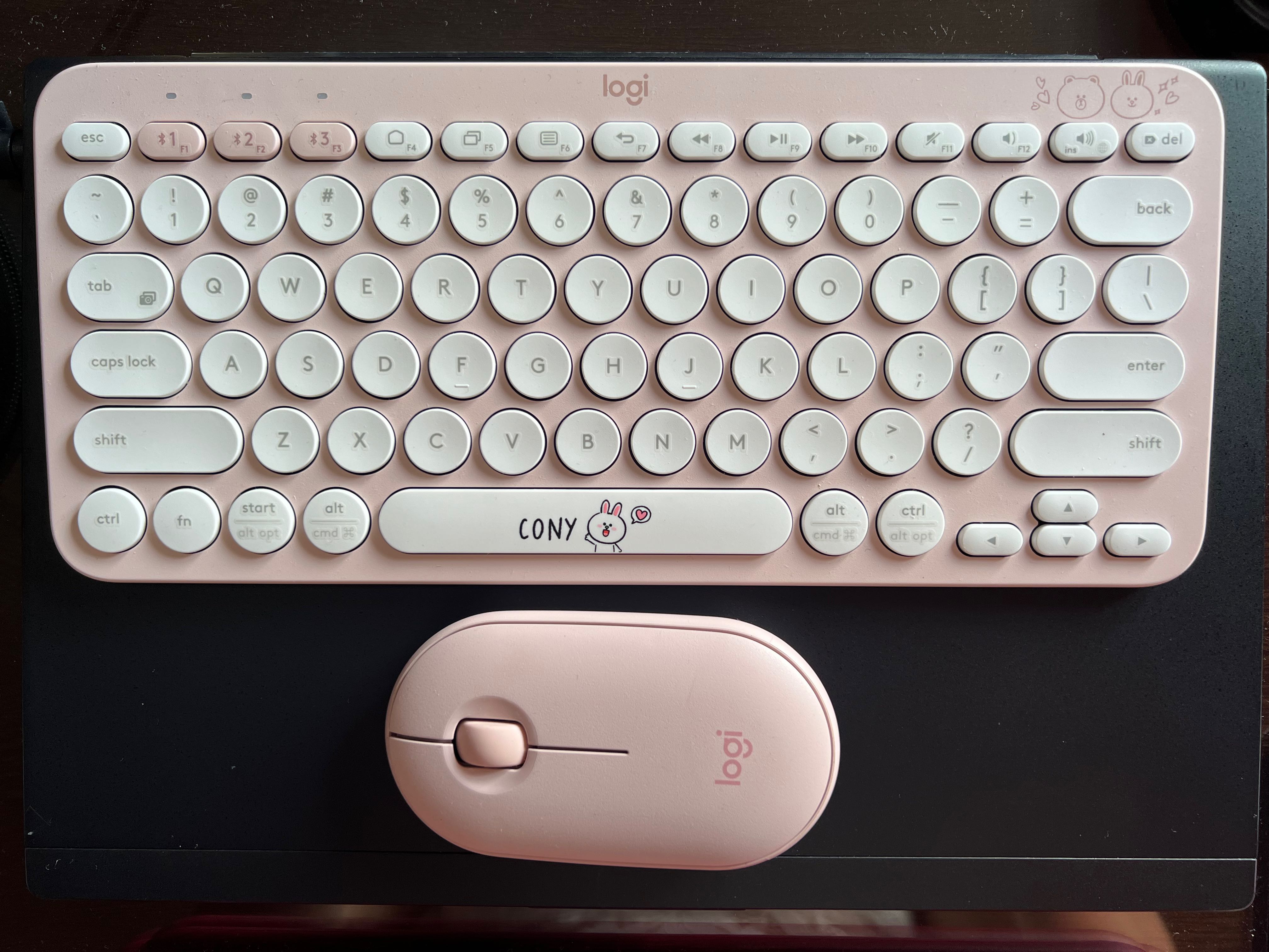 Logitech Line Friends K380 pink keyboard and Pebble M350, Computers ...