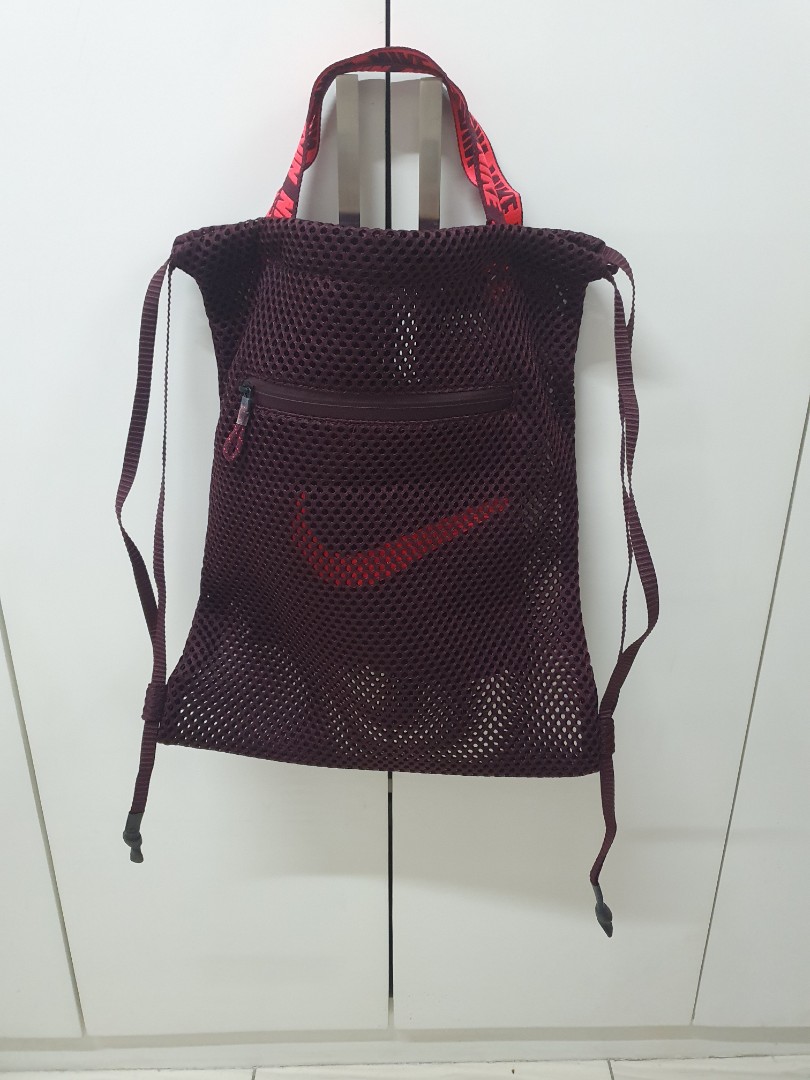 Nike Maroon Mesh Draw String Backpack, Women's Fashion, Bags & Wallets ...