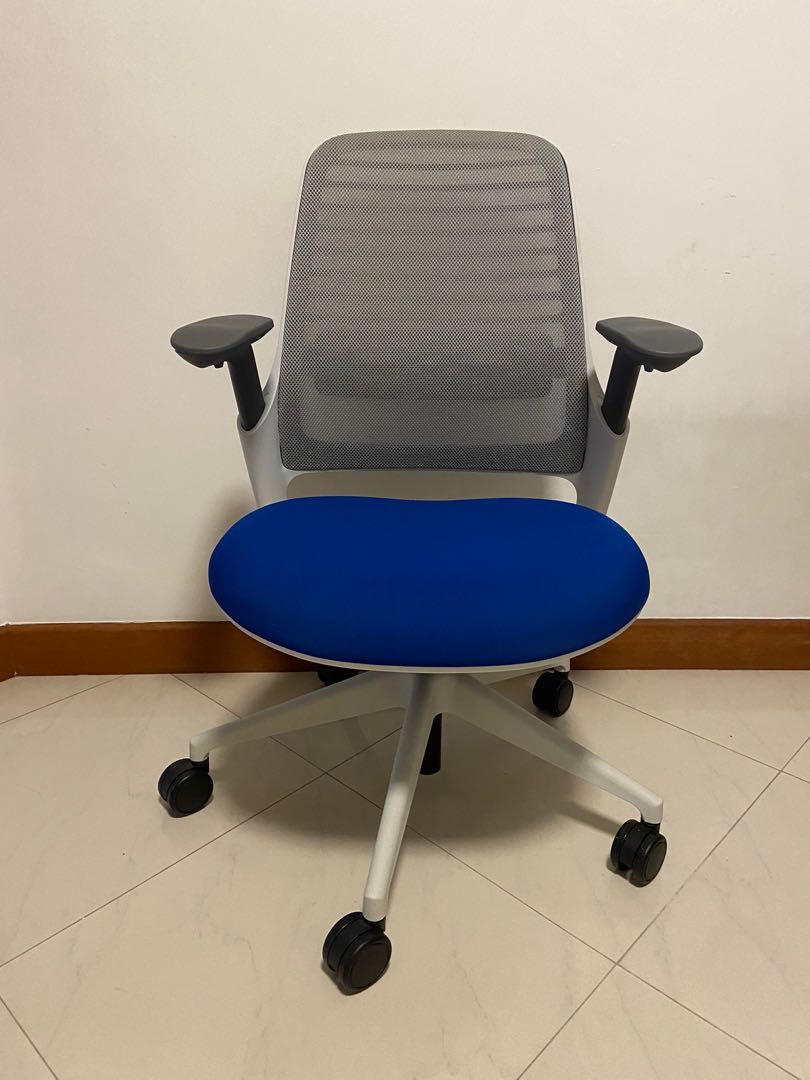 Steelcase Series 1 White frame x Blue seat, Furniture & Home Living ...