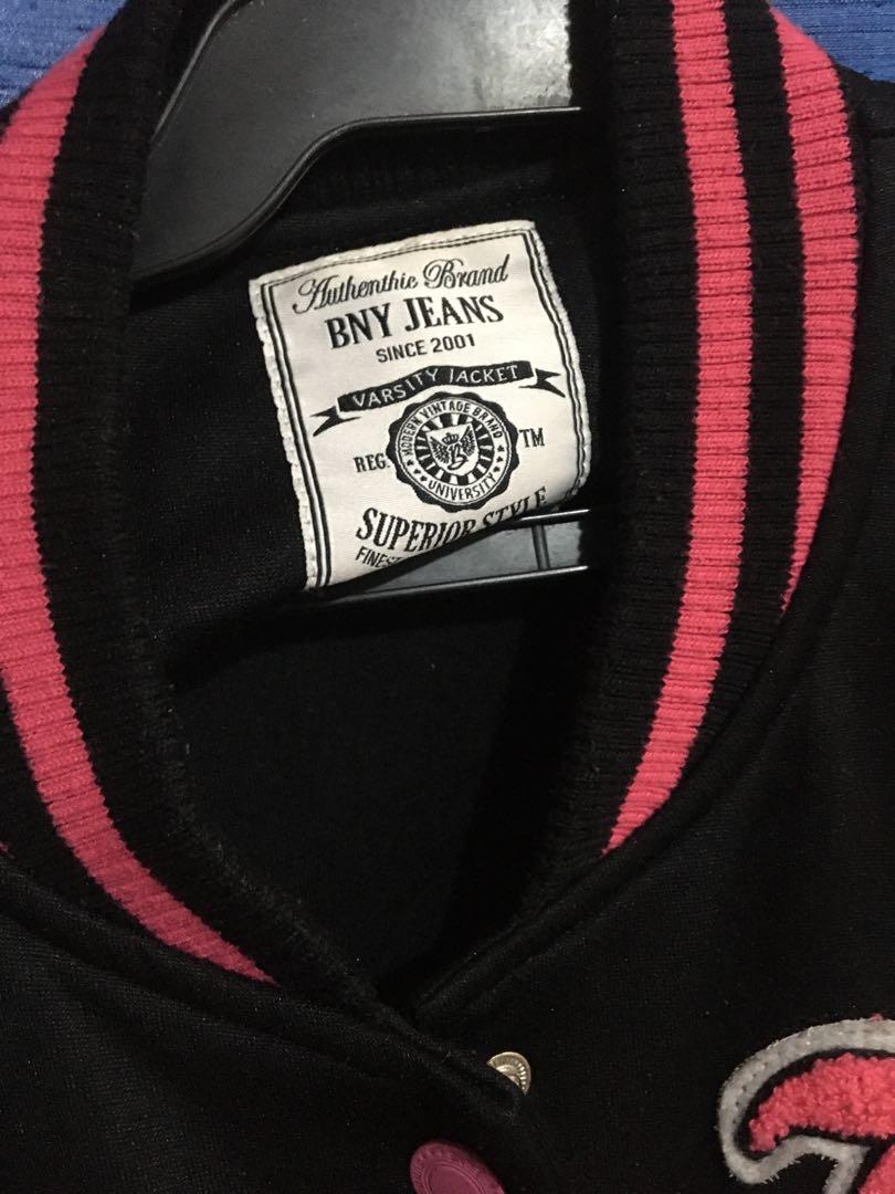 BNY Jeans Pink and Black Varsity Jacket, Women's Fashion, Coats ...