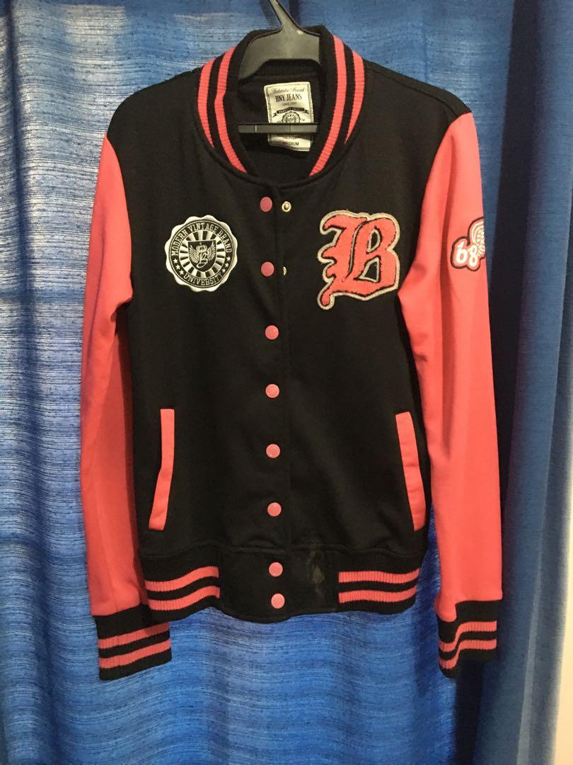 BNY Jeans Pink and Black Varsity Jacket, Women's Fashion, Coats ...