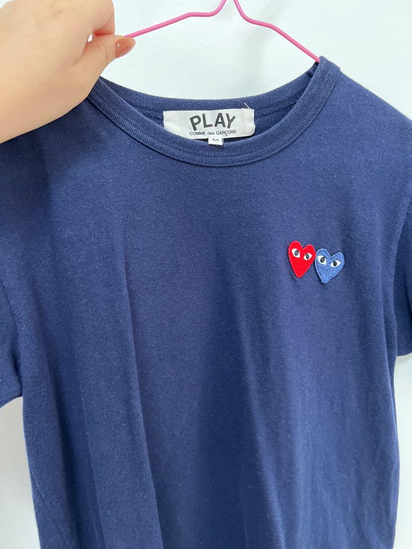 CDG double heart navy blue t shirt, Men's Fashion, Tops & Sets, Tshirts ...