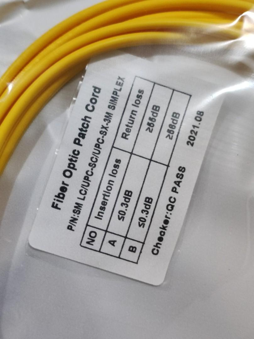 Fiber Optic Cable SC-LC Duplex Yellow FOC Patch Cable, Computers & Tech ...