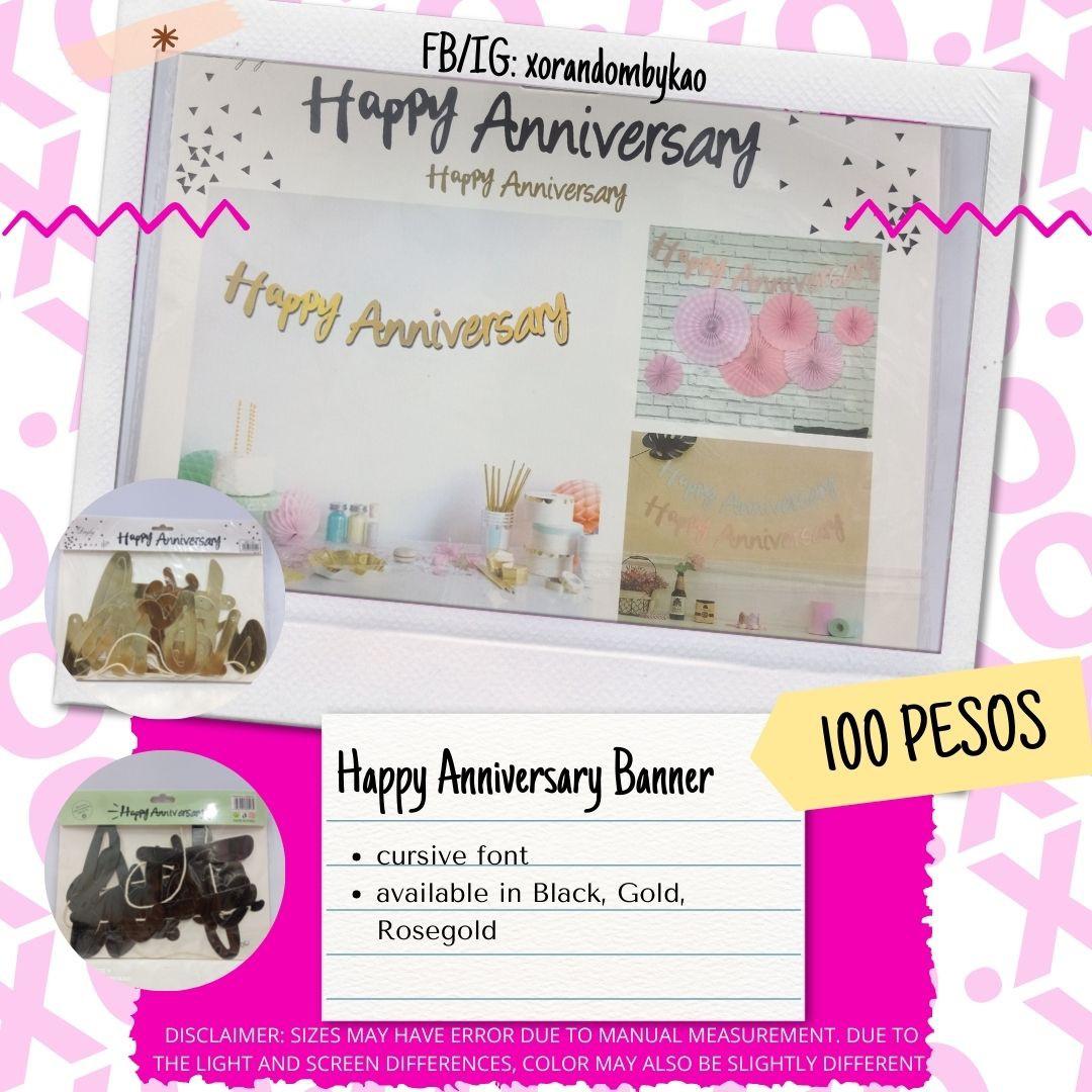 Happy Anniversary Banner Cursive Font Style Black Gold Rosegold ...