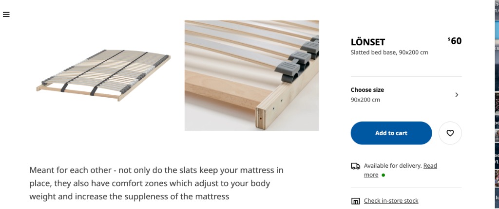 Ikea Lonset Slatted Bed Base 180 x 200cm, Furniture & Home Living ...
