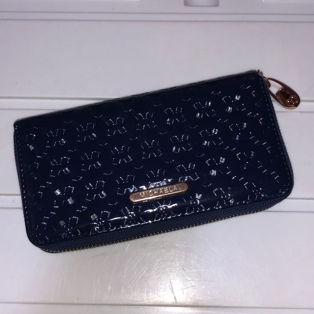 michaela long leather navy blue wallet, Women's Fashion, Bags & Wallets ...