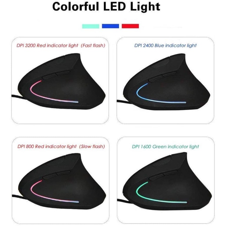Wired Ergonomic Vertical Mouse Gaming Computer Optical Mice With RGB Light 3200DPI USB Wrist ...