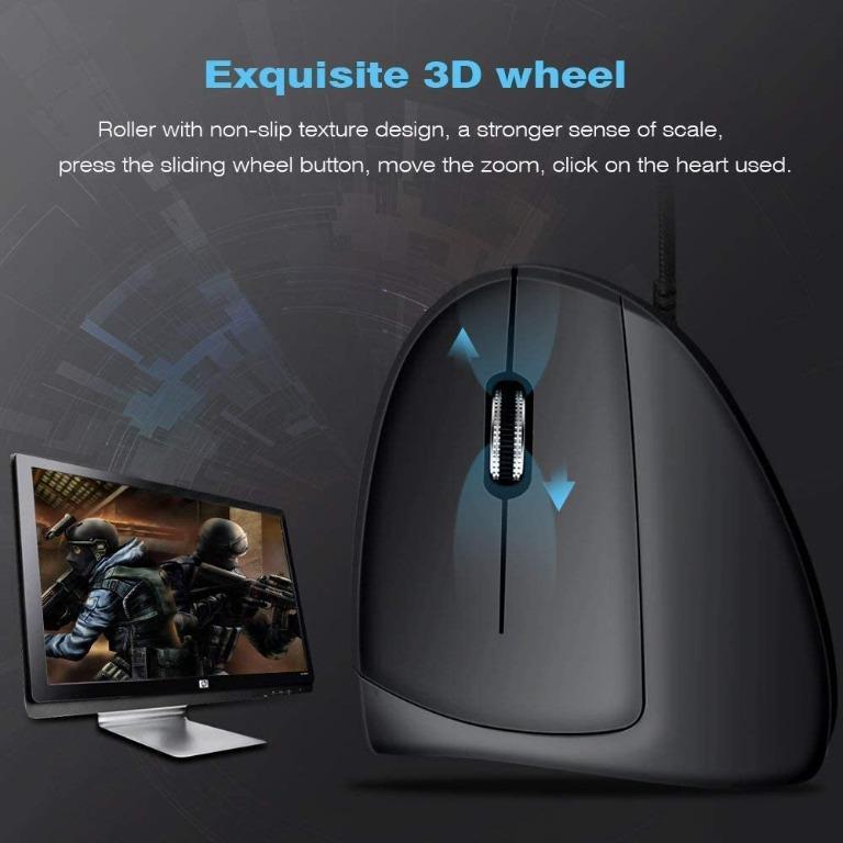 Wired Ergonomic Vertical Mouse Gaming Computer Optical Mice With RGB Light 3200DPI USB Wrist ...