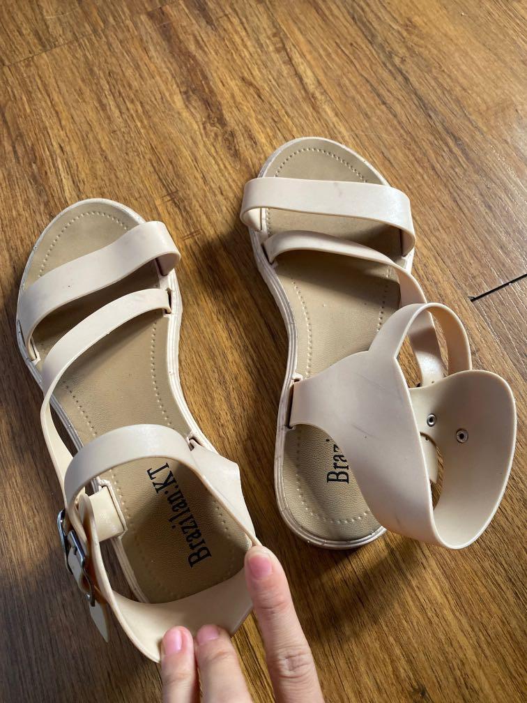 Beige Rubber Plastic Sandals, Women's Fashion, Footwear, Sandals on ...