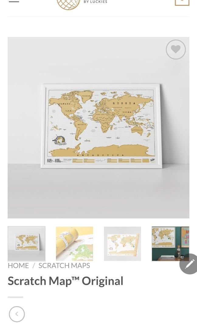 Scratch Map (original) - World map picture hang (no frame), Furniture ...