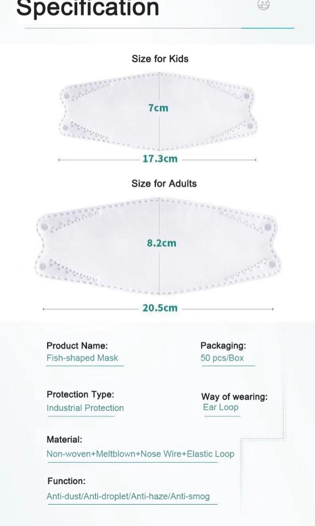 (SG stock)KF94 Fack Mask 4ply Fish Shaped Disposable for Adult, Health ...