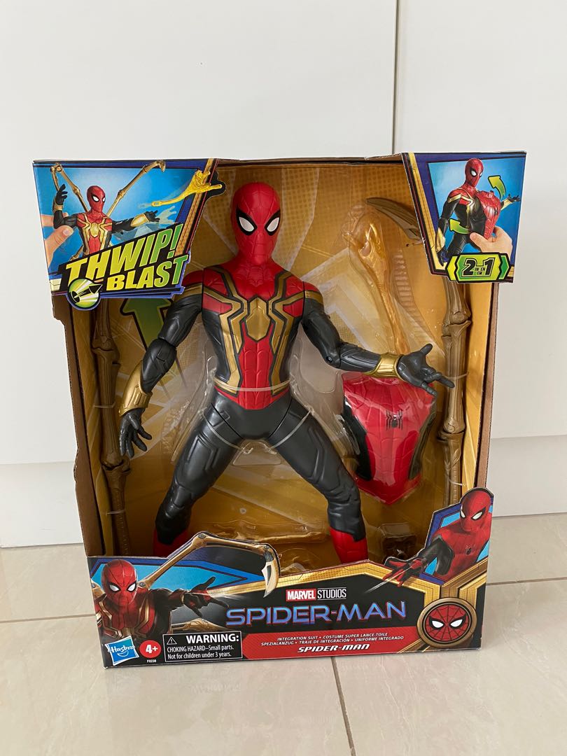 Marvel Spider-Man Deluxe 33-cm-scale Thwip Blast Integrated Suit Spider-Man Action Figure, Suit ...
