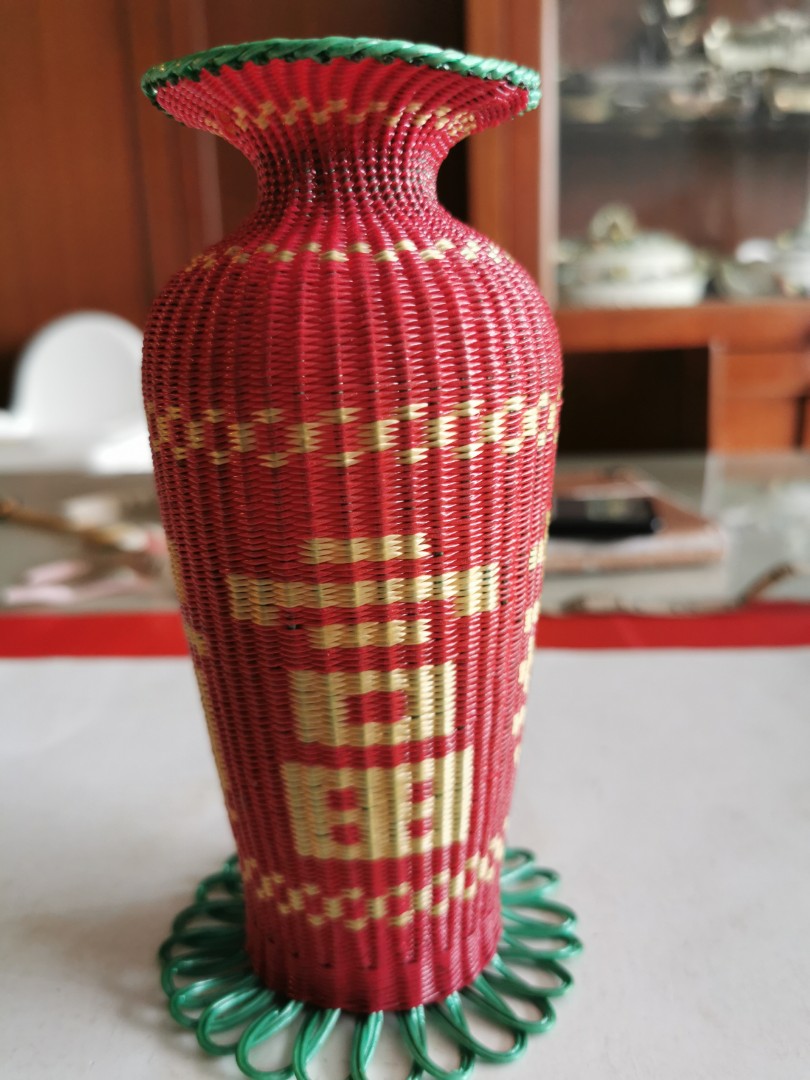 1960s local handicraft Vintage Chinese plastic coated wire woven Vase ...