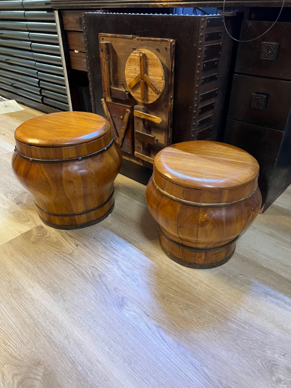 Vintage Wooden Rice Bin (storage stool), Furniture & Home Living, Home ...