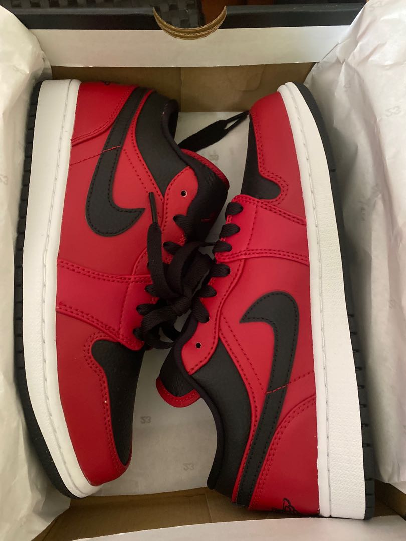 Air Jordan 1 AJ1 Low Reverse Pebbled Swoosh Bred 7M, Men's Fashion ...