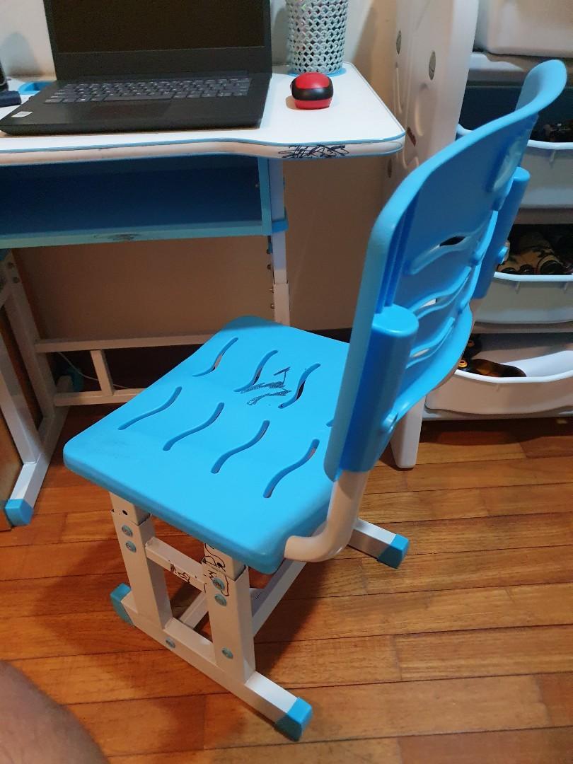 Children kids boys study table and chair blue color height adjustable ...