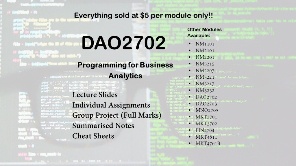DAO2702 Programming for Business Analytics, Hobbies & Toys, Books & Magazines, Textbooks on ...