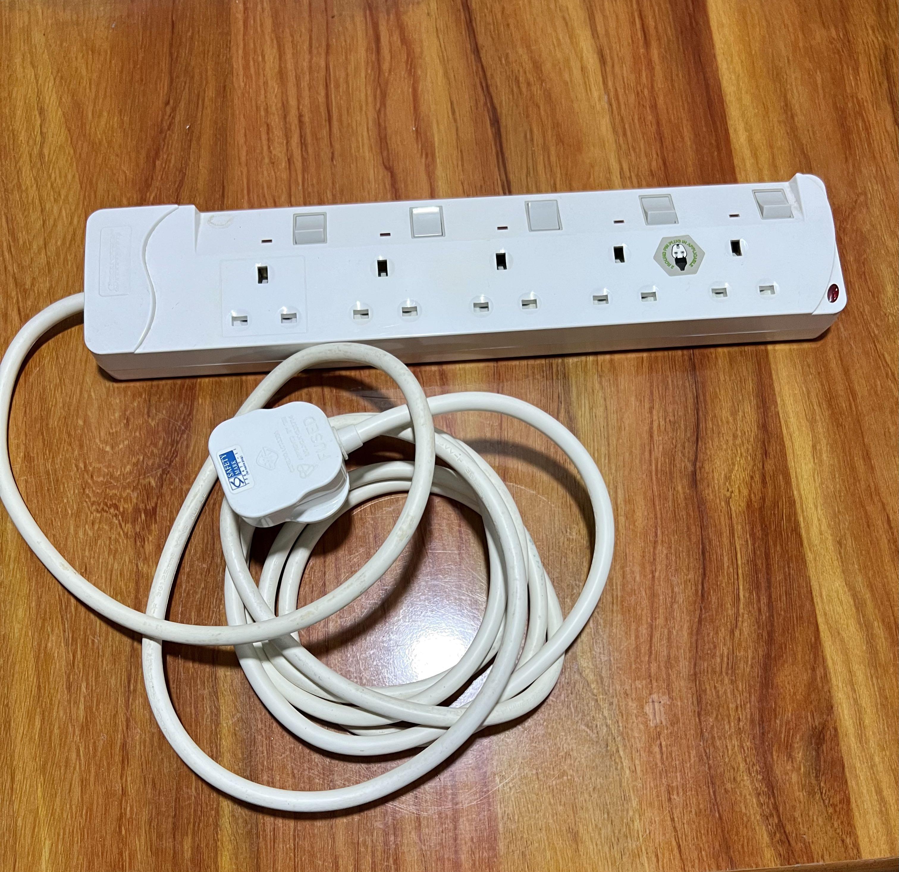 Extension Socket, Extension Cord 5 way 4 metre with 2-Pin Direct ...