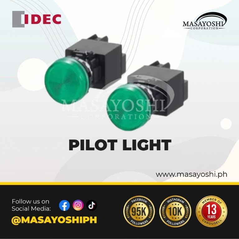 IDEC Pilot Light(LED), 22mm, Dome Transformer Type 230/240VAC, Green ...