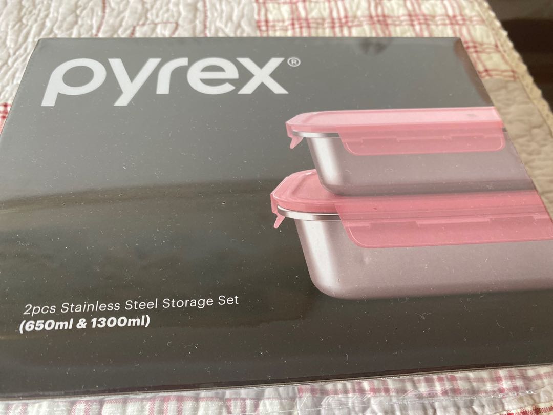 Pyrex 2pcs stainless steel container set, TV & Home Appliances, Kitchen ...