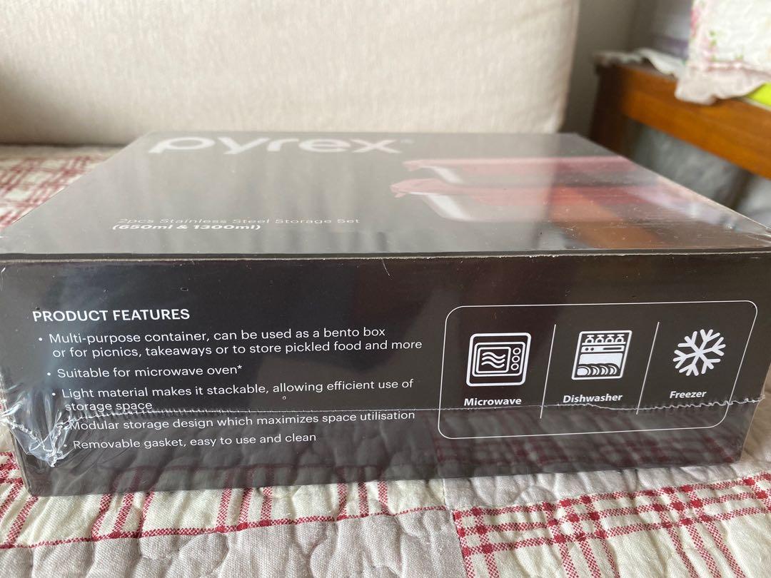 Pyrex 2pcs stainless steel container set, TV & Home Appliances, Kitchen ...