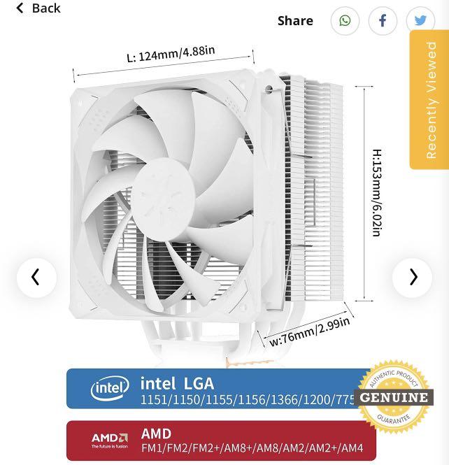 upHere White CPU Cooler with 6 Heat Pipes 120mm PWM Fan,230W TDP CPU ...
