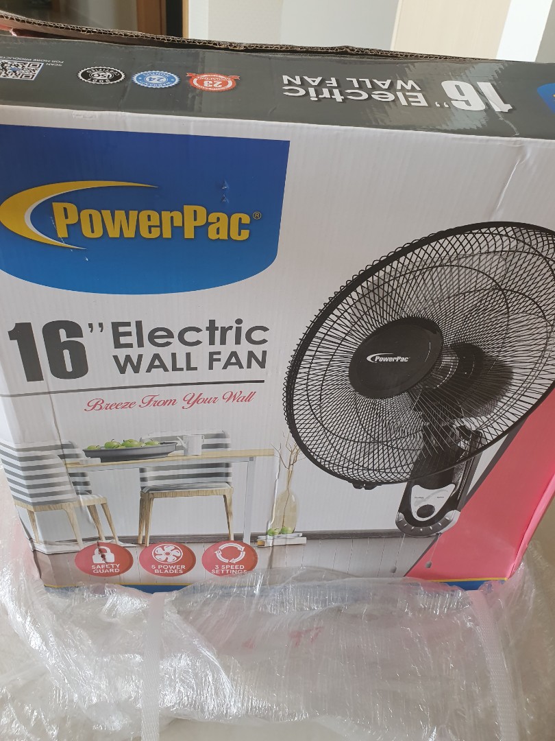 16 " Electric Wall Fan, Powerpac, Furniture & Home Living, Lighting ...