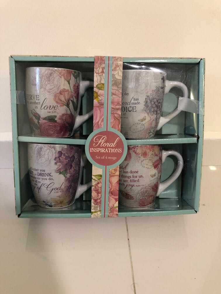 Christian Floral Mug Set with Bible Verses, Furniture & Home Living ...