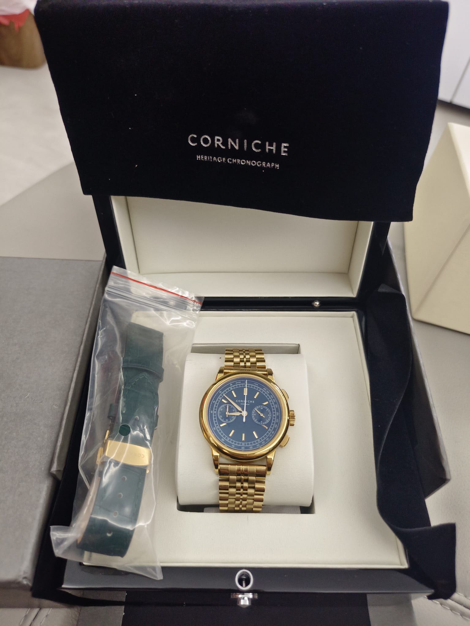 Corniche - Heritage Chronograph Yellow Gold Green Dial, Luxury, Watches ...