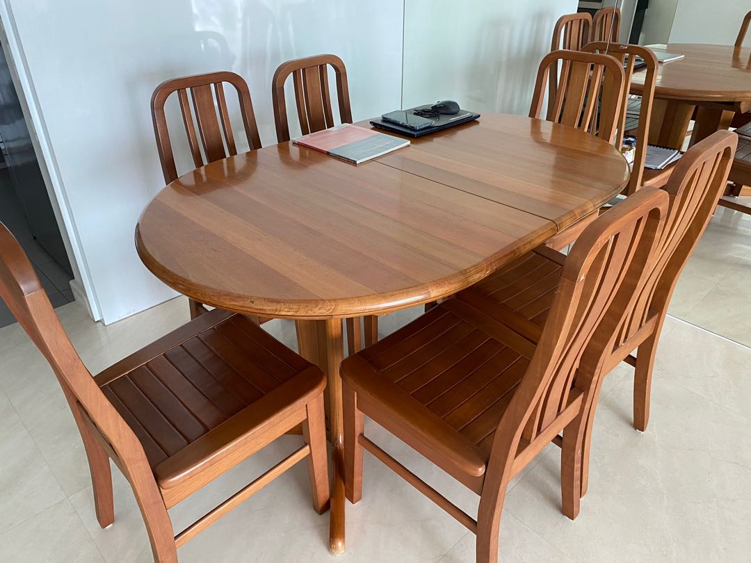 Extendable dining table and chairs (solid nyatoh wood), Furniture ...