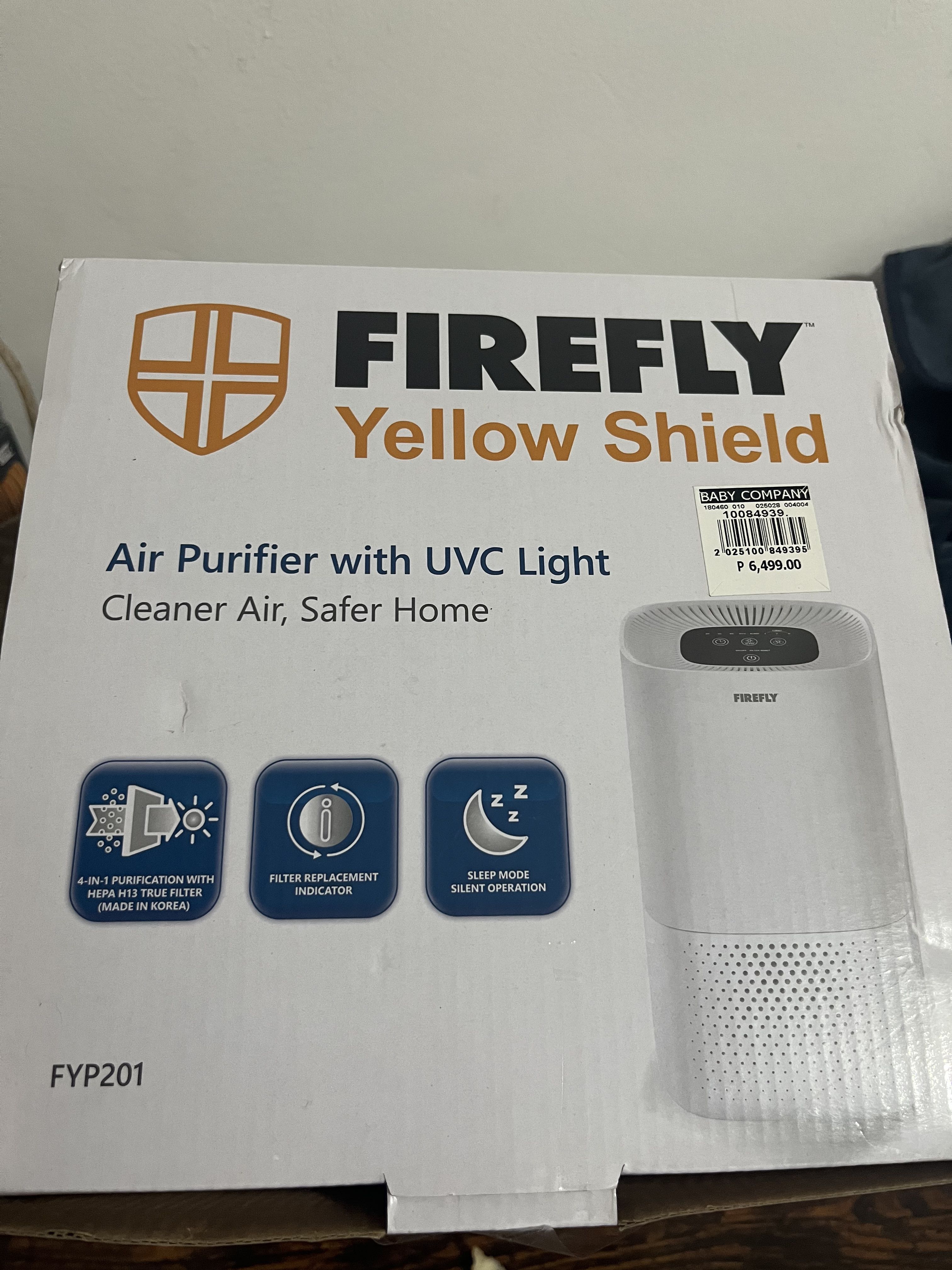 Firefly yellow shield air purifier with UVC light, TV & Home Appliances ...