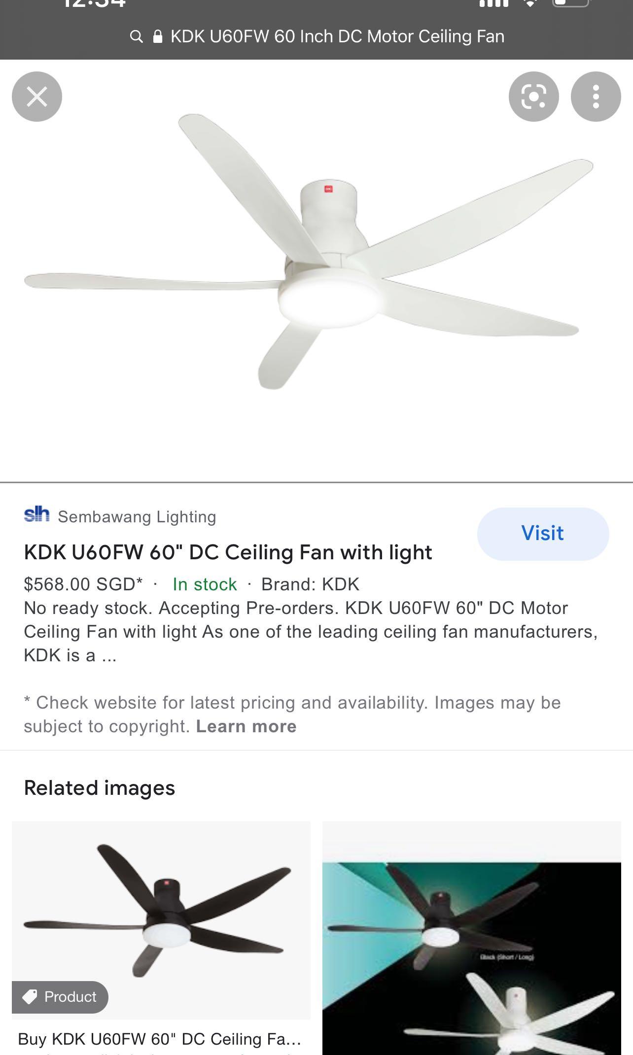 KDK U60FW 60 Inch DC Motor Ceiling Fan, Furniture & Home Living ...