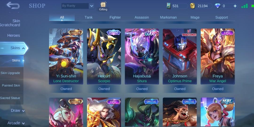 mobile legends account with many rare skins and epic recalls, Video ...