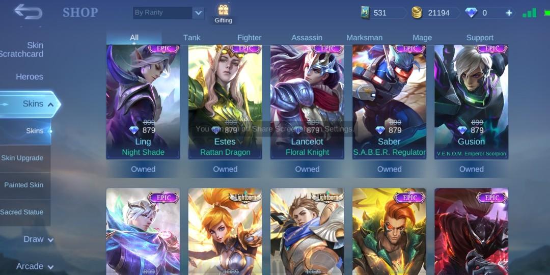 mobile legends account with many rare skins and epic recalls, Video ...