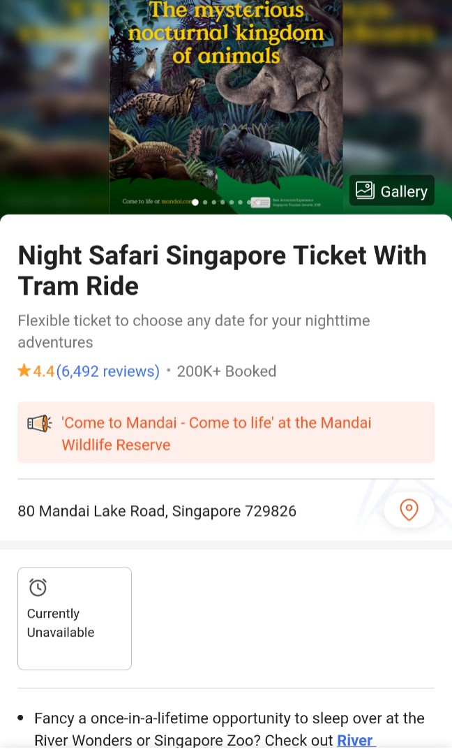 Night Safari Singapore Ticket with Tram Ride, Tickets & Vouchers, Local Attractions & Transport ...