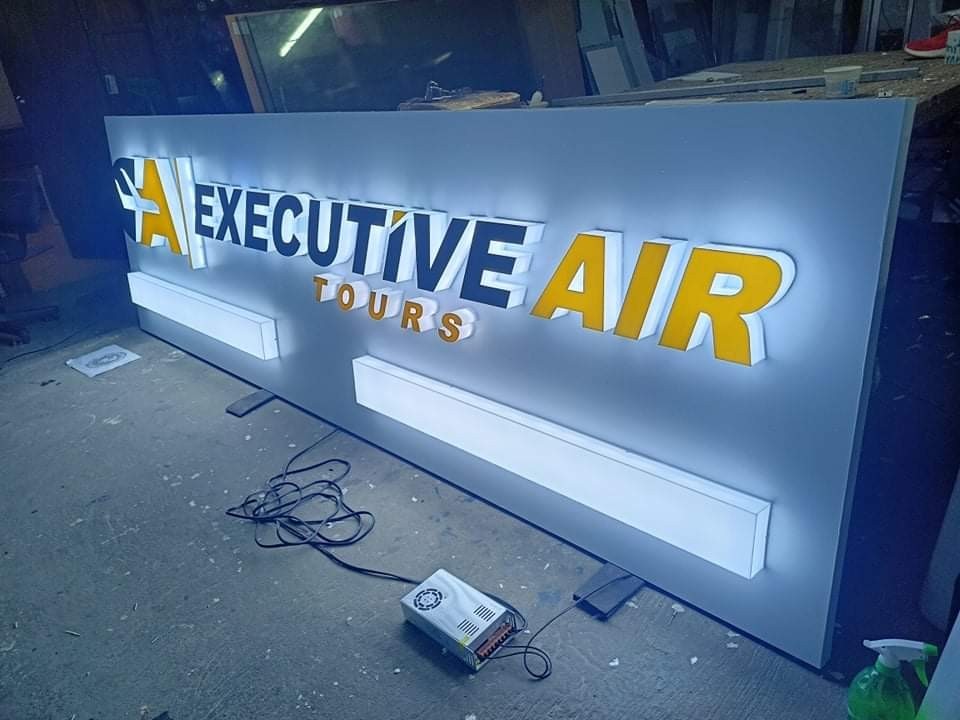 Signage acrylic/stainless/build-up/brass, Furniture & Home Living ...