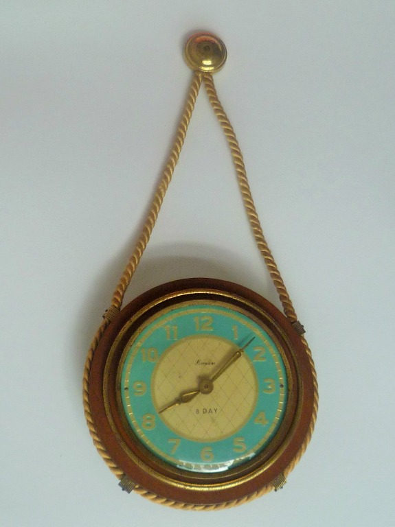 Vintage 50s' Heroam 8 Day Wind Up Art Décor Wood Bolo Rope Wall Clock ...
