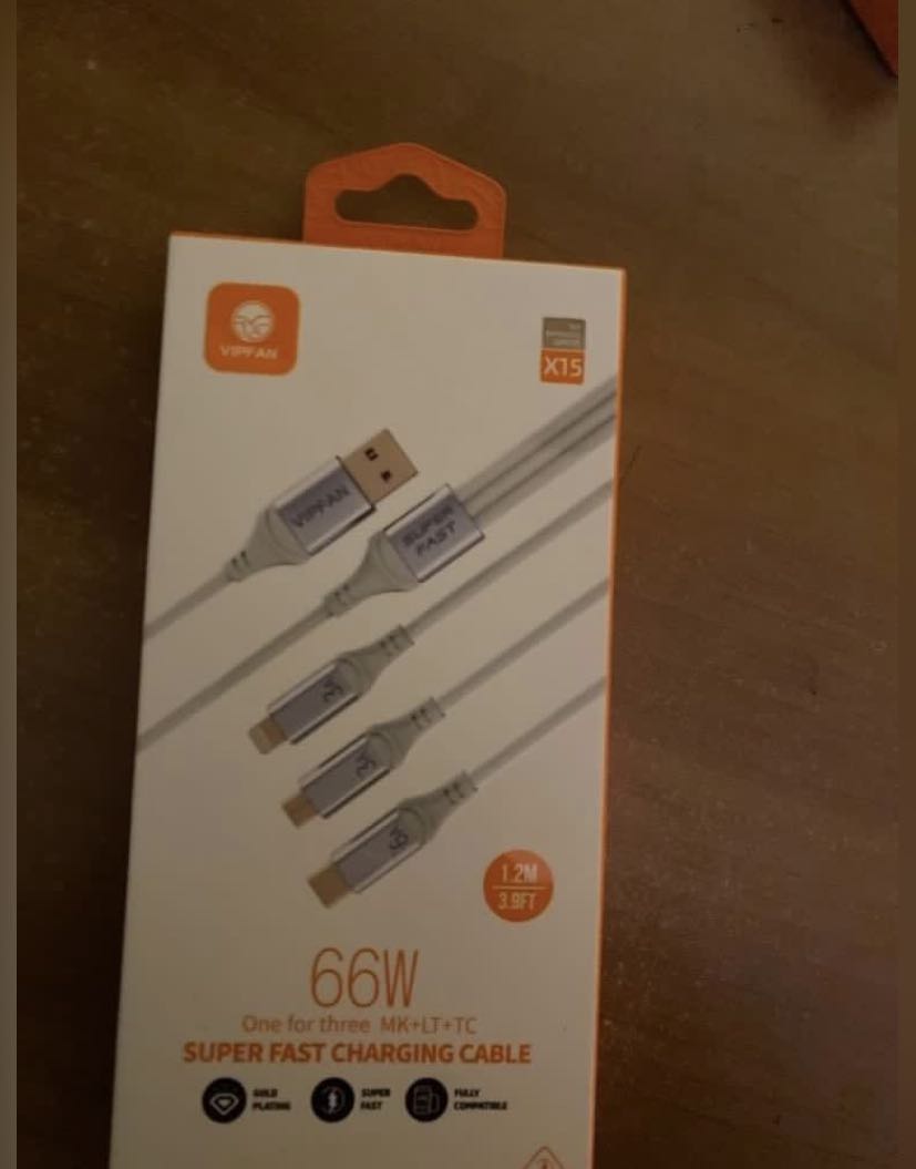 Vipfan Cb X15 Super Fast Charging Cables 66w 3in1 Type C Lightning